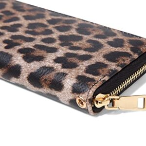 Foyinbet Leopard Print Wallets for Women Cheetah Animal Print Wallet and Purse Leather Zipper Closure Card Slots Brown