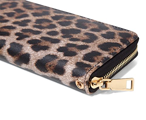 Foyinbet Leopard Print Wallets for Women Cheetah Animal Print Wallet and Purse Leather Zipper Closure Card Slots Brown