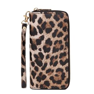 Foyinbet Leopard Print Wallets for Women Cheetah Animal Print Wallet and Purse Leather Zipper Closure Card Slots Brown