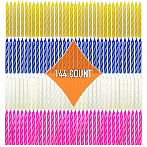 By The Cup Birthday Candles, 6-24 Count Packs in Pink, White, Blue, and Yellow (Pack of 144)