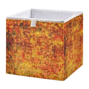 oyihfvs vintage mosaic orange thanksgiving autumn fall theme rectangular collapsible open storage bins, foldable toy nursery basket bin cloth cube organizer with handles for shelves closet