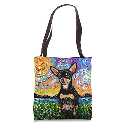 Black and Tan Smooth Chihuahua Starry Night Dog Art by Aja Tote Bag