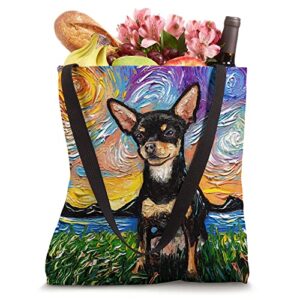 Black and Tan Smooth Chihuahua Starry Night Dog Art by Aja Tote Bag