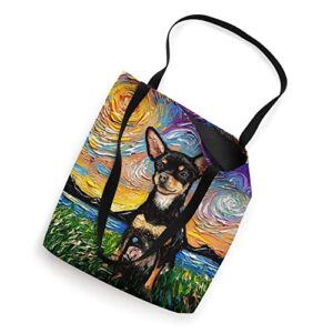 Black and Tan Smooth Chihuahua Starry Night Dog Art by Aja Tote Bag