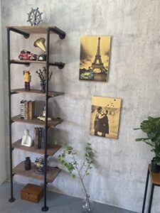 industrial pipe shelving solid wood 6-tier pipe shelves 24 inch ladder pipe tall bookshelf industrial floating wall shelves for wall decor 30 inch depth storage rustic shelves for living room kitchen