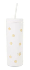 kate spade new york insulated tumbler with reusable straw, 20 ounce acrylic travel cup with lid, gold dot with script