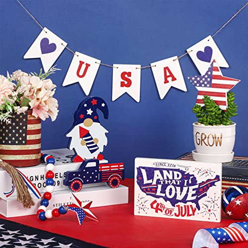 10 Pcs Patriotic Tiered Tray Decor Bundle 4th of July Wood Signs Mini Signs American Star Decor Veterans Day Red White Blue Decorations for Independence Day Decor (Cute Style)