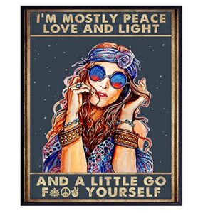 i’m mostly peace love and light wall art – bohemian boho wall decor – inspirational hippy trippy hippie room decor – spiritual motivational poster – funny sayings quotes – new age gifts for women