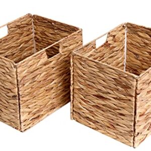 Storage Baskets，Hyacinth Basket For Shelf,Wicker Baskets 13.6x11x11 Inches,Folding 2 Packs Handmade Woven, Seagrass Baskets,Shelf Baskets For Storage Toys Books And Clothes and Other What You Want