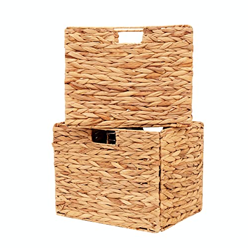 Storage Baskets，Hyacinth Basket For Shelf,Wicker Baskets 13.6x11x11 Inches,Folding 2 Packs Handmade Woven, Seagrass Baskets,Shelf Baskets For Storage Toys Books And Clothes and Other What You Want