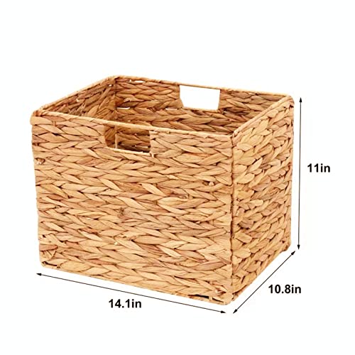 Storage Baskets，Hyacinth Basket For Shelf,Wicker Baskets 13.6x11x11 Inches,Folding 2 Packs Handmade Woven, Seagrass Baskets,Shelf Baskets For Storage Toys Books And Clothes and Other What You Want