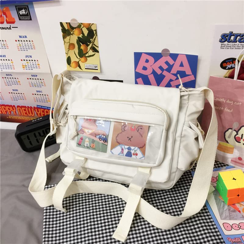 Kawaii Crossbody Bag Cute Clear Messenger Bag Ita Bag Backpack Purse for Women Y2k Shoulder Bag Harajuku Fairy Aesthetic (White, One Size)