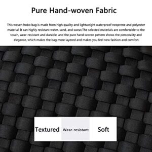 Fashion Hobo Bag Handmade Woven Casual Female Handbag Large Capacity Neoprene Tote Bag Patchwork Women Shoulder Bags (Black)