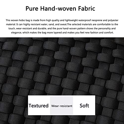 Fashion Hobo Bag Handmade Woven Casual Female Handbag Large Capacity Neoprene Tote Bag Patchwork Women Shoulder Bags (Black)