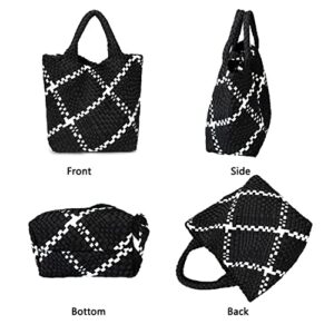 Fashion Hobo Bag Handmade Woven Casual Female Handbag Large Capacity Neoprene Tote Bag Patchwork Women Shoulder Bags (Black)