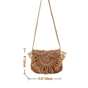 JBR Women's Cotton Crochet Tassel Shoulder Purse Bohemian Messenger Bag Handmade Beach Bag