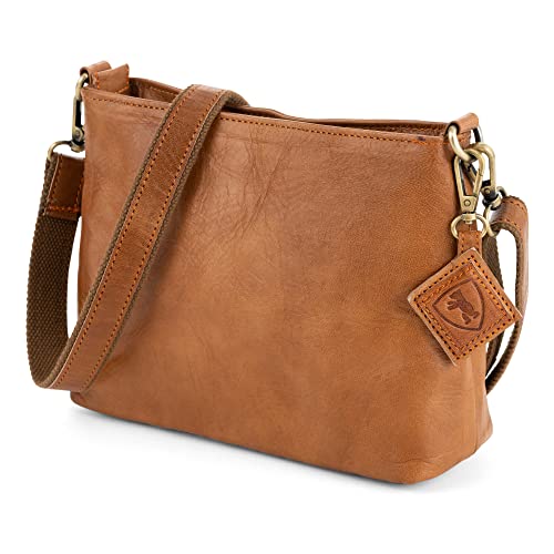 BERLINER BAGS Vintage Leather Shoulder Bag Marbella, Small Crossbody Handbag for Women - Brown