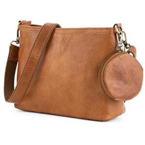 BERLINER BAGS Vintage Leather Shoulder Bag Marbella, Small Crossbody Handbag for Women - Brown