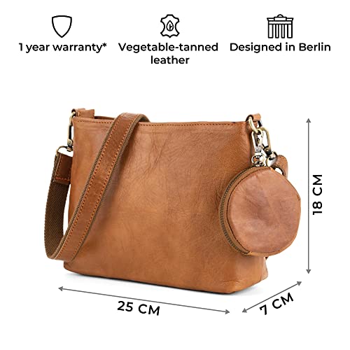 BERLINER BAGS Vintage Leather Shoulder Bag Marbella, Small Crossbody Handbag for Women - Brown