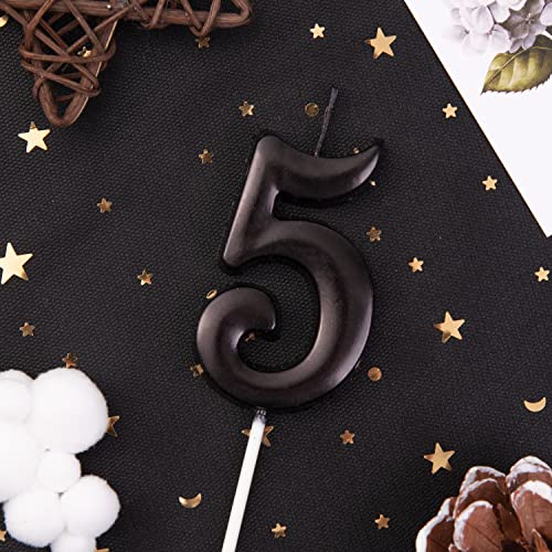 PHD CAKE 2.76 Inch Elegant Black 5 Number Birthday Candles, Black Number Candles, Cake Number Candles, Party Celebration