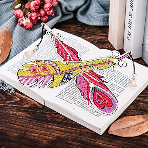 Peacock Feather Diamond Painting Bookmark Set - pigpigboss 6 Pack DIY Acrylic Bookmark Diamond Painting with Tassel Feather Bookmark Diamond Dots Art for Student Teacher Graduation Gift