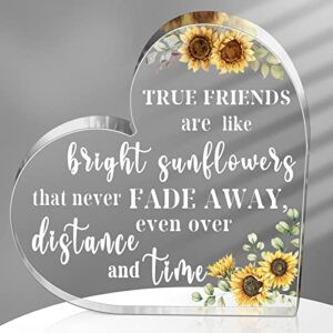 friendship gifts for women sunflower gift for women acrylic heart bestie friend birthday gift apart long distance going move away bff gift (heart sunflower)