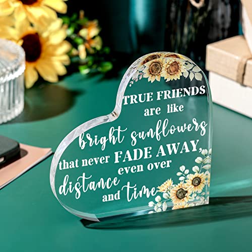 Friendship Gifts for Women Sunflower Gift for Women Acrylic Heart Bestie Friend Birthday Gift Apart Long Distance Going Move Away BFF Gift (Heart Sunflower)