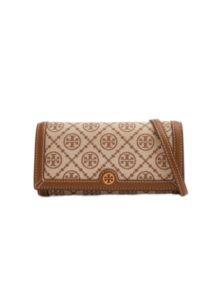 tory burch women’s t monogram jacquard wallet crossbody, hazel, tan, print, one size