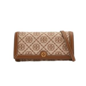 Tory Burch Women's T Monogram Jacquard Wallet Crossbody, Hazel, Tan, Print, One Size