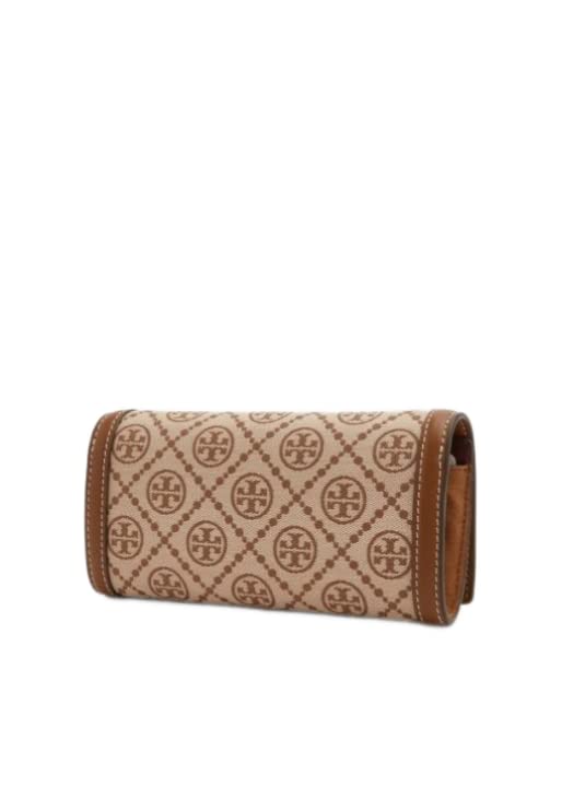 Tory Burch Women's T Monogram Jacquard Wallet Crossbody, Hazel, Tan, Print, One Size