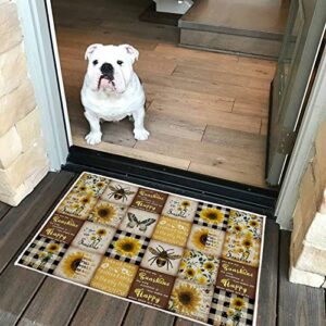 shag rugs indoor doormat retro yellow sunflower bee butterfly non slip floor doormats carpet american pastoral gingham fluffy kitchen floor rugs pad welcome carpets for bathroom bedroom entryway