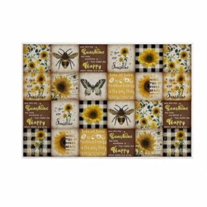 Shag Rugs Indoor Doormat Retro Yellow Sunflower Bee Butterfly Non Slip Floor Doormats Carpet American Pastoral Gingham Fluffy Kitchen Floor Rugs Pad Welcome Carpets for Bathroom Bedroom Entryway