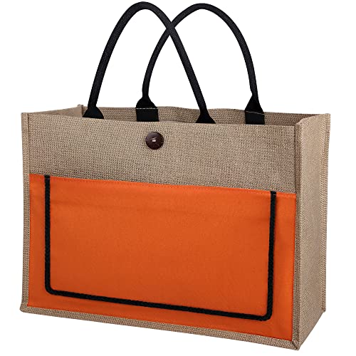 VIJIV Utility Large Canvas Tote Bag for Women Work Teacher Beach School Personalized Tote Bag with Pockets for Friends Gifts Orange