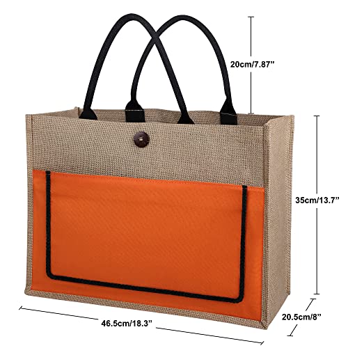 VIJIV Utility Large Canvas Tote Bag for Women Work Teacher Beach School Personalized Tote Bag with Pockets for Friends Gifts Orange