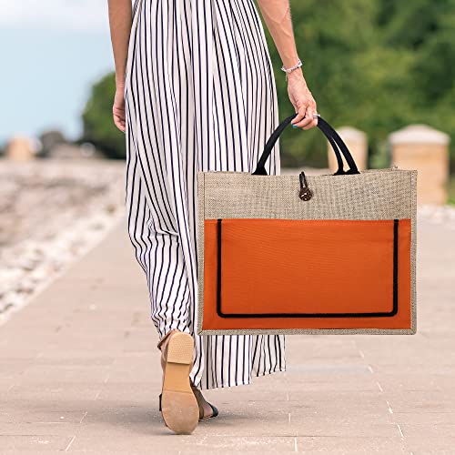 VIJIV Utility Large Canvas Tote Bag for Women Work Teacher Beach School Personalized Tote Bag with Pockets for Friends Gifts Orange