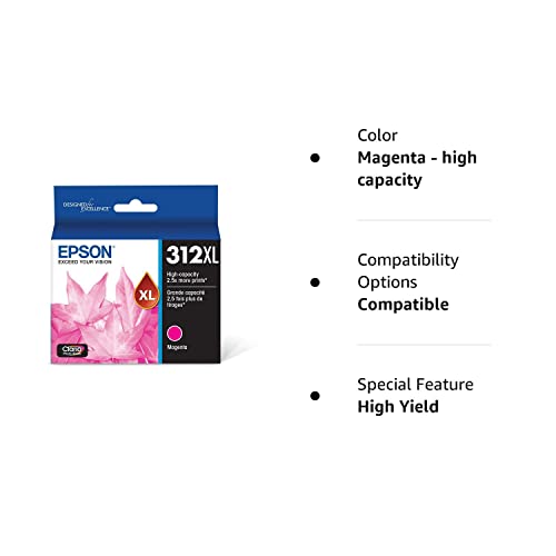 EPSON T312 Claria Photo HD -Ink High Capacity Magenta -Cartridge (T312XL320-S) for select Epson Expression Photo Printers