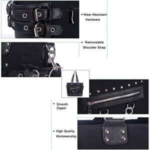 Women Canvas Handbags Rivet Tote Shoulder Crossbody Bag Punk Hobo Purse, Black Rivet