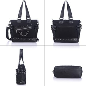 Women Canvas Handbags Rivet Tote Shoulder Crossbody Bag Punk Hobo Purse, Black Rivet