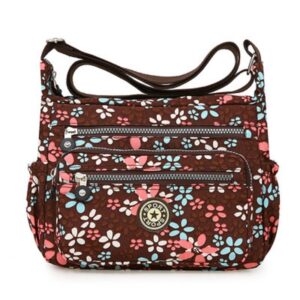 yovecathou single shoulder messenger crossbody bag nylon purse satchel travel women lady fashion tote top handle (brown flower)