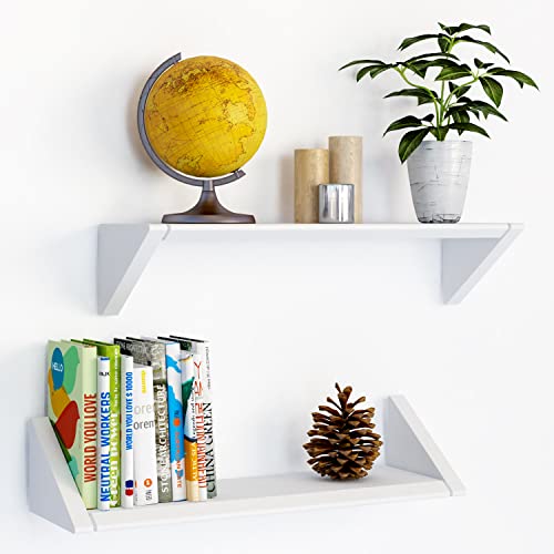 Fytz Design Reversible White Floating Shelves - Set of Two White Floating Shelves for Wall in Living, Bedroom, Bathroom, Kitchen, and Office - D