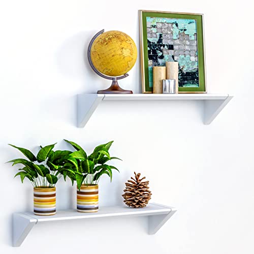 Fytz Design Reversible White Floating Shelves - Set of Two White Floating Shelves for Wall in Living, Bedroom, Bathroom, Kitchen, and Office - D