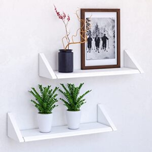 Fytz Design Reversible White Floating Shelves - Set of Two White Floating Shelves for Wall in Living, Bedroom, Bathroom, Kitchen, and Office - D