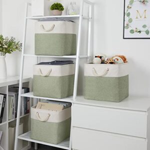 Temary Baskets Fabric Storage Bins for Shelves Fabric Storage Cubes for Organizing Home (White&Green, 6Pack-11.8Lx7.9Wx5.3H, 2Pack-16Lx12Wx12H, 4Pack-12Lx12Wx12H)