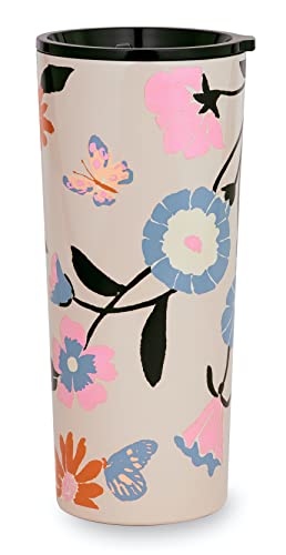 Kate Spade New York Cute Stainless Steel Mug, 24 Ounce Travel Tumbler, Double Wall Insulated Cup with Lid, Floral Garden