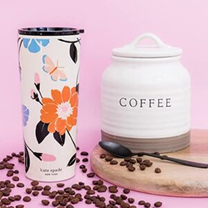 Kate Spade New York Cute Stainless Steel Mug, 24 Ounce Travel Tumbler, Double Wall Insulated Cup with Lid, Floral Garden