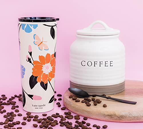 Kate Spade New York Cute Stainless Steel Mug, 24 Ounce Travel Tumbler, Double Wall Insulated Cup with Lid, Floral Garden