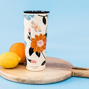 Kate Spade New York Cute Stainless Steel Mug, 24 Ounce Travel Tumbler, Double Wall Insulated Cup with Lid, Floral Garden