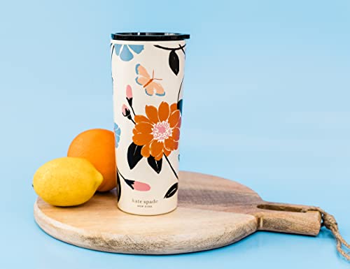 Kate Spade New York Cute Stainless Steel Mug, 24 Ounce Travel Tumbler, Double Wall Insulated Cup with Lid, Floral Garden