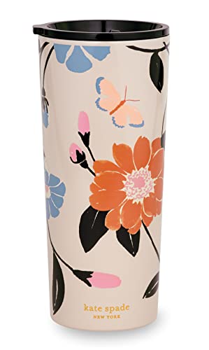 Kate Spade New York Cute Stainless Steel Mug, 24 Ounce Travel Tumbler, Double Wall Insulated Cup with Lid, Floral Garden