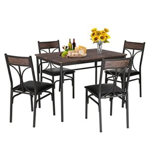 vecelo 5 piece kitchen table set for dining room,dinette,breakfast nook,industrial style 4, vintage brown